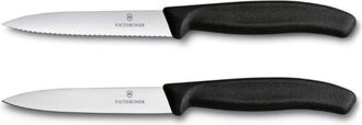 Victorinox by Swiss Army Swiss Classic, Tomaten- und Gemüsemesser-Set, 2teilig, Extra Scharfe Klinge, Kunststoffgriff, Rostfreier Stahl, Swiss Made, Schwarz