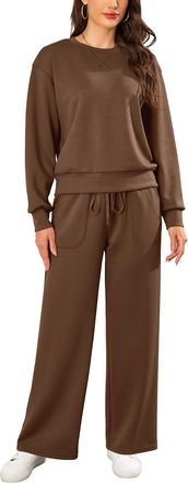 SHEKINI Trainingsanzug Jogginganzug Zweiteiler Damen Rundhals Langarm Oberteil Sportanzug Pullover Sweatshirt Weite Hose mit Taschen Hausanzug Freizeitanzug T