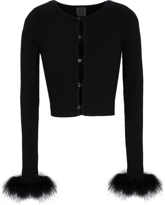 8 by YOOX VISCOSE BLEND CROPPED CARDIGAN WITH FEATHERS