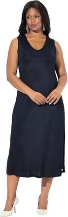 Ulla Popken Femme Grandes Tailles Robe midi en Tissu Fluide. Maille piqu&eacute;e. D&eacute;collet&eacute; V, sans Manches. Coupe &eacute;vas&eacute;e Marine fonc&eacute; 58+ 828522120-58+