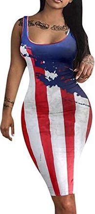 Generic Robes amincissantes 2026 pour femmes, robe sans manches &agrave; col rond imprim&eacute; jour de lind&eacute;pendance d&eacute;bardeur, bleu, M