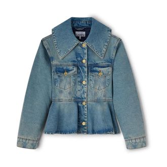 Ganni Femme, Vestes, Bleu, Taille: 40 FR Veste Peplum Rembourr&eacute;e en Denim Rigide