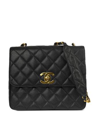 Chanel sac porté épaule matelassé Straight Flap (2002) - Noir