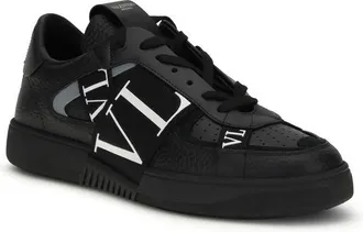 Valentino Garavani Mens Black Calf Leather Bos Taurus Low Top Sneakers