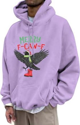 Generic Sweat &agrave; capuche de No&euml;l amusant pour homme - Pull &agrave; capuche d&eacute;contract&eacute; &laquo; Merry Christmas Raven &raquo;, lavande, 3XL