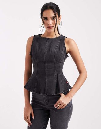 Levi's Top en jean &agrave; basque - Noir
