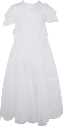 Simone Rocha Femme, Robes, Blanc, Taille: 36 FR Sheer Bow Sash Split Hoop Flounce Dress