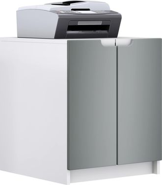 Vladon Druckerkommode Logan, Aktenschrank mit 2 Fächern und 2 Türen, Korpus in Weiß matt, Fronten in Graphit seidenmatt, (51 x 60,5 x 54 cm)