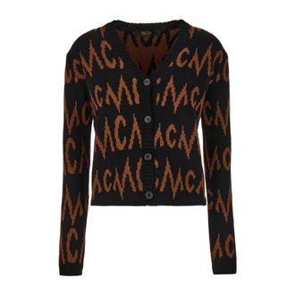 MCM Bestickte Cashmere-Mischung Strickjacke - - Knitwear - Damen - Schwarzk - S