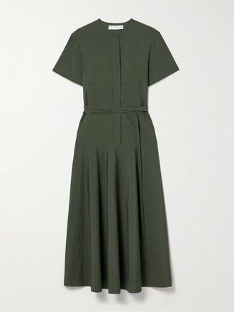 Proenza Schouler Elizabeth Midikleid Aus Einer Baumwollmischung Mit G&uuml;rtel - Gr&uuml;n