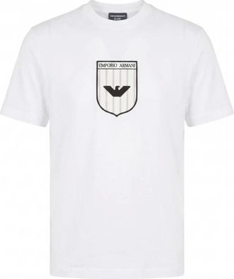 Emporio Armani Homme, Tops, Blanc, Taille: M T-shirt ras du cou avec logo brod&eacute;