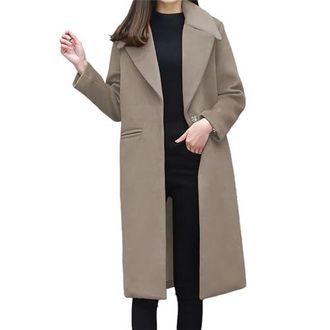 Generic Manteau long en laine m&eacute;lang&eacute;e pour femme, coupe ajust&eacute;e, double boutonnage, revers crant&eacute; pour lautomne et lhiver, kaki, XXL