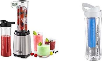 Russell Hobbs Mixer SET- Standmixer & Smoothie Maker to go [23.500 U/min Power-Motor] inkl. 2x Mixbehälter 600ml + 1 Trinkflasche mit Kühlakku (BPA-frei, spülmaschi