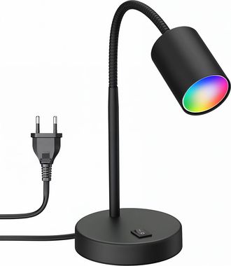LEDs Com Tischleuchte WAIKA mit Schwanenhals und Schalter schwarz matt, inkl. Smart Home RGBW GU10 LED Lampe, 5,41W, 473lm