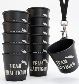 Sopro 12x Schnapsbecher zum Umhängen 4 cl wiederverwendbar - Schnapsgläser JGA 40 ml schwarz - Schnapsglas zum Umhängen, JGA Schnapsgläser