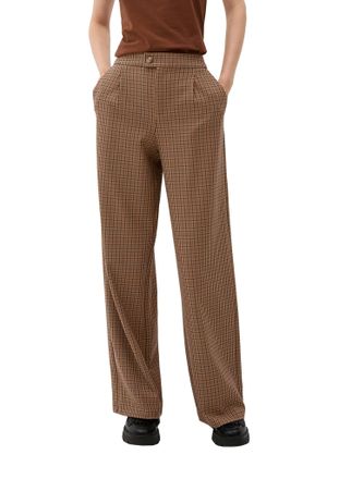 s.Oliver Damen Bundfalten Hose lang, Brown Check, 34W / 32L EU