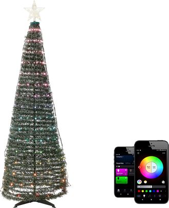 Beliani LED Deko Weihnachtsbaum gr&uuml;n mit bunten Lichtern App-gesteuert 188 cm Saarloq