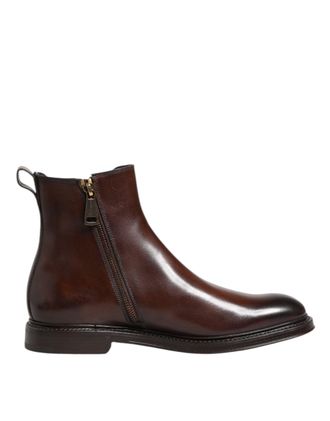 Dolce & Gabbana Mens Brown Chelsea Leather Mid Calf Boots Shoes Polyester Elastane