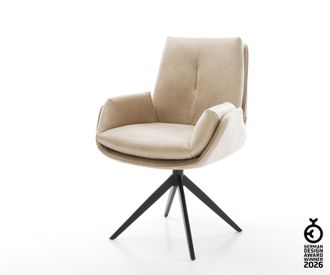 DELIFE Drehstuhl Clea-Flex Mikrofaser Beige Vintage Kreuzgestell breit Schwarz 360&deg; drehbar Wippfunktion, Esszimmerst&uuml;hle