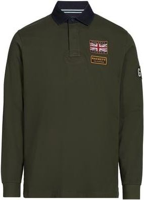 Hackett Langarm Polo -Shirts in Baumwolle bestickt - grün