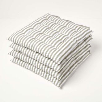 Homescapes Lot de 4 Galettes de chaise capitonn&eacute;e Rayures grises 40 x 40 cm