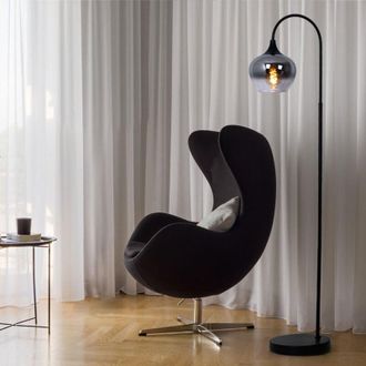Globo Lighting Globo Lighting - Lampadaire led Rauch verre Lampe de salon debout Rauch arc noir, m&eacute;tal, 1x E27 filament led blanc chaud, LxlxH 39x25x150 cm