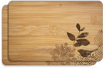 Wallario 2er Set Frühstücksbrettchen aus Holz, Holzunterlage, Holzbrettchen Blühende Vögel, Größe 22 x 14 cm