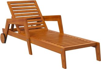 OUTSUNNY Bain de soleil transat inclinable 3 positions - accoudoirs, roues - bois de m&eacute;l&egrave;ze verni