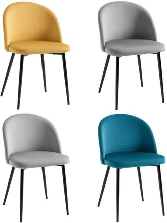 HOMCOM Homcom - Chaises de visiteur design scandinave - lot de 4 chaises - velours gris bleu canard moutarde