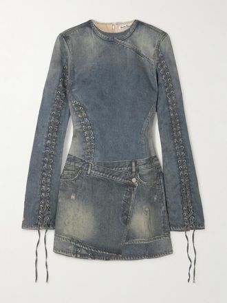 Acne Studios Minikleid Aus Bedruckter Stretch-baumwolle - Blau