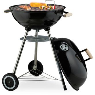Relaxdays Relaxdays - Barbecue charbon de bois, 2 roulettes, coupelle cendrier, d grille du dessus : env. 44 cm, ext&eacute;rieur, noir