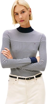 Tommy Hilfiger Damen Langarmshirt Jersey Fine mit Mock-Neck, Mehrfarbig (Bretton Stripe Dark Night Navy), XL