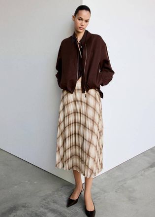 Mango Jupe pliss&eacute;e &agrave; carreaux marron - Femme - 34 - MANGO