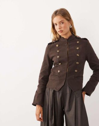 Mango veste utilitaire structur&eacute;e &agrave; col montant marron
