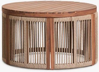 Sklum Runder Garten-Couchtisch &Oslash;70 cm aus Akazienholz und geflochtenem Serel-Seil Akazie Braun