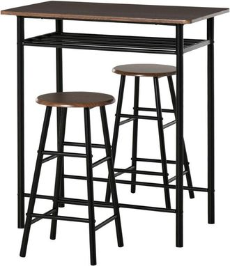 HOMCOM Bartisch Set Bartisch mit 2 Barhockern Essgruppe K&uuml;chentisch mit Lagerregal Esstisch f&uuml;r Esszimmer, K&uuml;che, Schwarz - Homcom