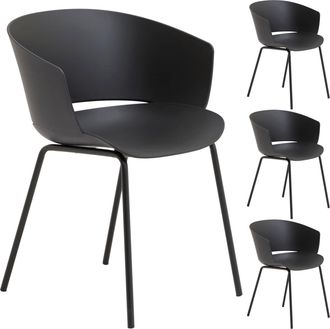 IDIMEX Gartenstuhl NIVEL im 4er Set aus Alu und Kunststoff schwarz, schlanker Terrassenstuhl aus Polypropylen und Metall, Sitzschale UV-beständig