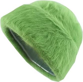 Generic Casquette unisexe en laine lisse solide et chaude sans bord en peluche, Vert, Taille unique
