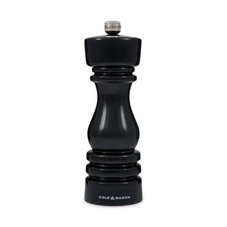 Cole & Mason H233096 London Moulin &agrave; sel en c&eacute;ramique sans corrosion Noir brillant Moulin &agrave; sel avec mouture r&eacute;glable en bois de h&ecirc;tre 180 mm