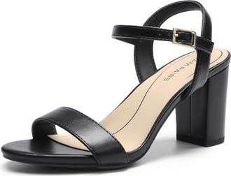 Dream Pairs Sandales &agrave; talons &eacute;pais pour femme - Bout ouvert - Sangle de cheville - Tendance - Pour f&ecirc;te de mariage, Polyur&eacute;thane noir., 40.5 EU