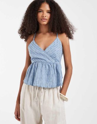 Lee Caraco &agrave; rayures avec ourlet &agrave; basque et volants - Bleu clair