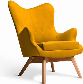 MG Design Ohrensessel aus Samt in Orange - Bequemer Polstersessel mit Holzbeinen, hoher R&uuml;ckenlehne & weichem Samtbezug f&uuml;r Wohnzimmer oder Schlafzimme