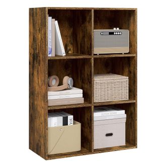Woltu B&uuml;cherregal mit 6 F&auml;chern, W&uuml;rfelregal Standregal, Regal f&uuml;r Wohnzimmer Arbeitszimmer Schlafzimmer B&uuml;ro, rustikales Braun, 29x89x59,6 cm