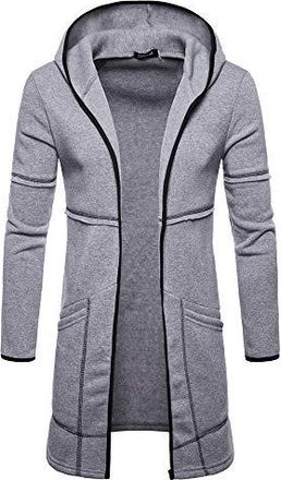Generic Cardigan pour homme avec capuche pour homme - Coupe ajust&eacute;e - Ouvert sur le devant - Sweat &agrave; capuche &agrave; manches longues - V&ecirc;tement dext&eacute;rieur mi-long -