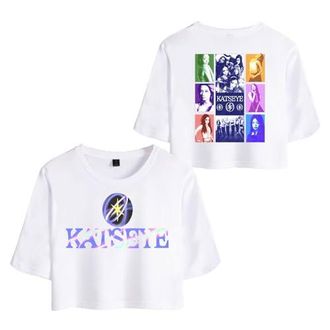 Generic Katseye 2025 Fan Support Merch Crop T-Shirt - T-shirt graphique à manches courtes style coréen pour les fans de K-Pop, blanc, S