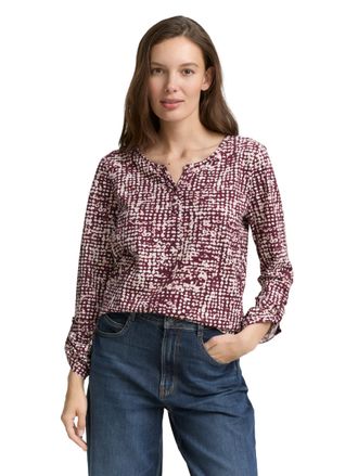 Tom Tailor Damen 1047729 Henley Blusenshirt mit Muster, 38403-Dark Red Abstract Dot Design, 3XL