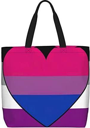 Generic Sac Fourre-Tout Fiert&eacute; Bisexuelle Et De Genre Grand Sac A Main Personnaliser R&eacute;utilisable Sacs En Toile, Pour &Eacute;cole, Voyage, Shopping, Burea