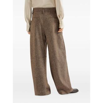 Brunello Cucinelli Double Pleat Tweed Virgin Wool Trousers - Brown