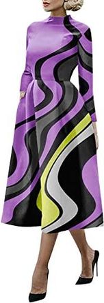 Generic 2026 Robes amincissantes Printemps et &eacute;t&eacute; Femmes Bib Manches Longues Slim Print Dress, violet, M