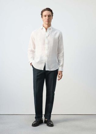 Mango Pantalon lin m&eacute;lang&eacute; regular-fit rayures tennis bleu marine - Homme - 38 - MANGO MAN